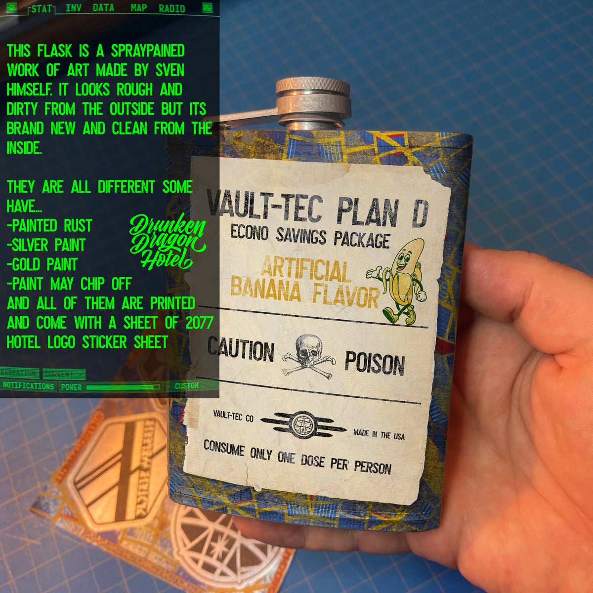 Fallout Vault-Tec Plan B poison Flask, And Sticker Sheet. – Drunken ...