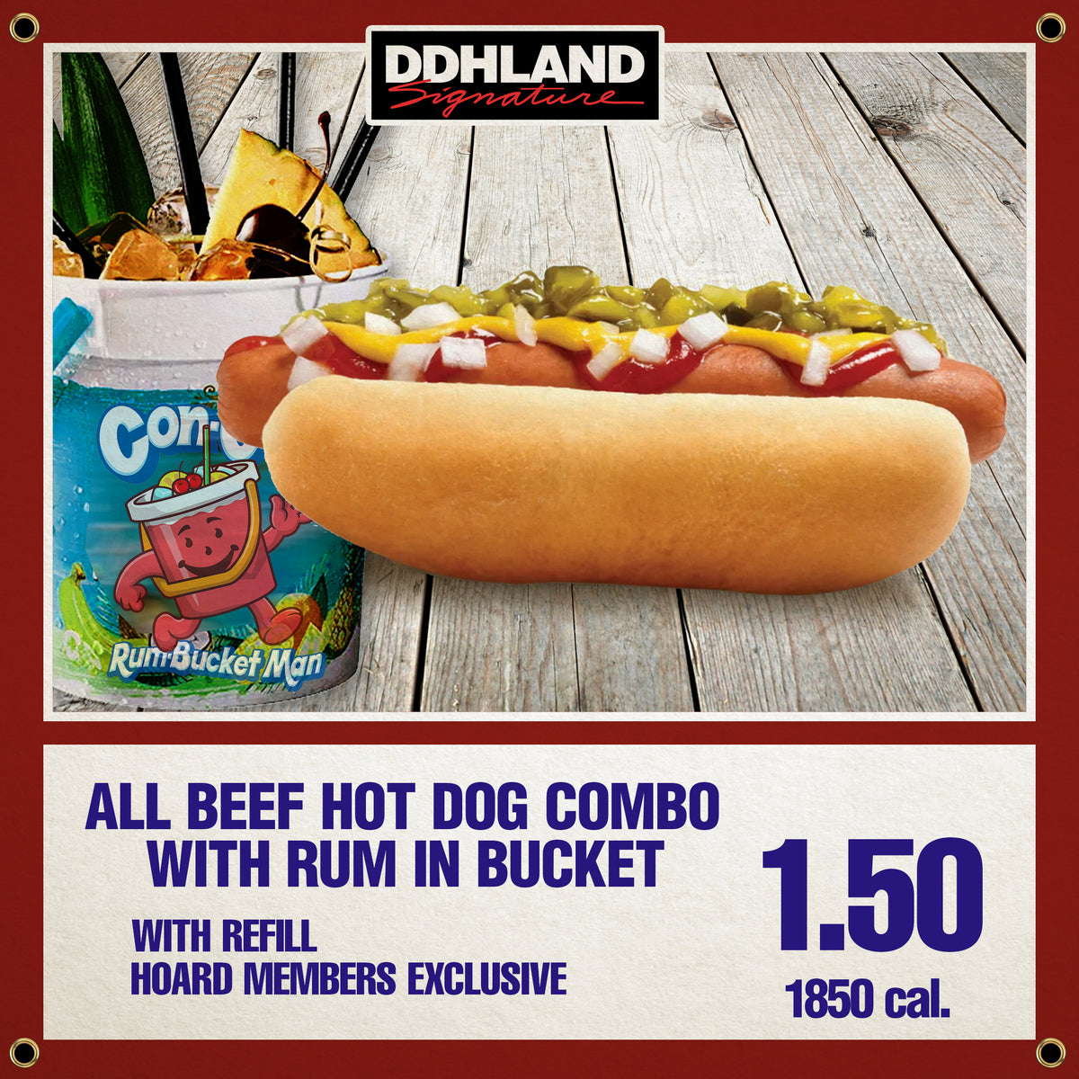 All Beef Hoard Hot Dog Combo with Rum Bucket – Drunken Dragon Hotel